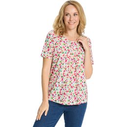 Damen Kurzarmshirt im bunten Allover-Print ecru-apfel-bedruckt, Gr&ouml;&szlig;e 44