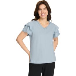 Damen V-Shirt mit Spitzen-Details hellblau, Gr&ouml;&szlig;e 46