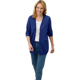Damen Longstrickjacke mit Ajour-Muster royalblau, Gr&ouml;&szlig;e 50