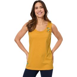 Damen Sporttop mit Bl&uuml;ten-Motiven ocker, Gr&ouml;&szlig;e 52