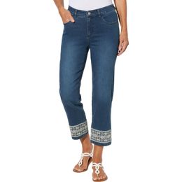 Damen 7/8-Jeans mit Stickerei am Saum blue-stone-washed, Gr&ouml;&szlig;e 50