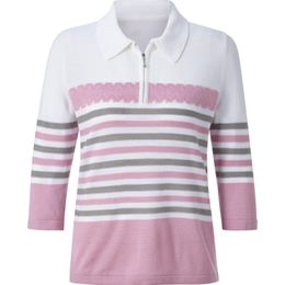 Damen Polopullover mit Ringelmuster ros&eacute;-steingrau-geringelt, Gr&ouml;&szlig;e 42