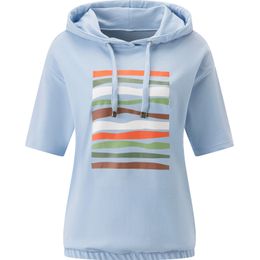 Damen Sweatshirt mit halblangen &Auml;rmeln eisblau-ecru, Gr&ouml;&szlig;e 42