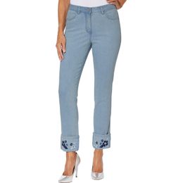 Damen Jeans mit Stickerei und Pailletten blue-bleached, Gr&ouml;&szlig;e 42