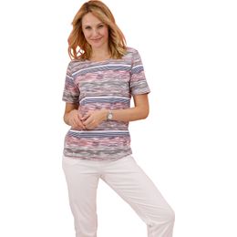 Damen Kurzarmshirt mit Ringel-Druck rundum flamingo-ecru-bedruckt, Gr&ouml;&szlig;e 38
