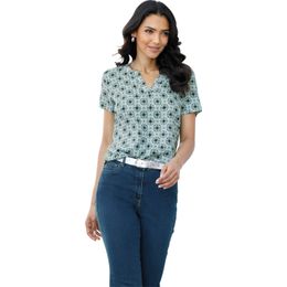 Damen Schlupfbluse mit leicht abgerundetem Saum jade-ecru-bedruckt, Gr&ouml;&szlig;e 54