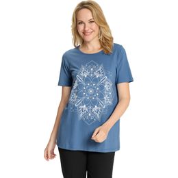 Damen Longshirt mit Mandala-Motiv mittelblau-wei&szlig;, Gr&ouml;&szlig;e 52