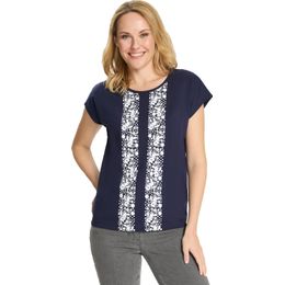 Damen Kurzarmshirt mit Blumenmuster marine-wei&szlig;, Gr&ouml;&szlig;e 52