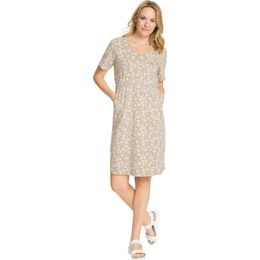 Damen Jerseykleid mit Taschen beige-ecru-bedruckt, Gr&ouml;&szlig;e 48