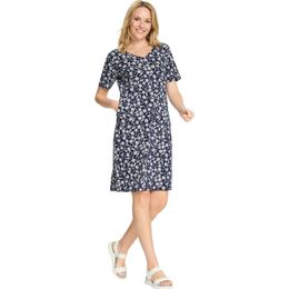 Damen Jerseykleid mit Taschen marine-ecru-bedruckt, Gr&ouml;&szlig;e 48