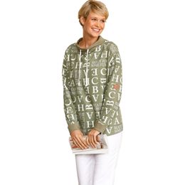 Damen Sweatshirt mit Buchstaben-Druck khaki-ecru-bedruckt, Gr&ouml;&szlig;e 46