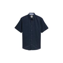 Tom Tailor Herren Regular Fit Kurzarmhemd mit Leinenanteil im P&uuml;nktchen-Muster, blau, Gepunktet, Gr. M
