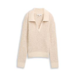Tom Tailor Damen Boucl&eacute; Strickpullover mit Kragen, beige, Meliert, Gr. M