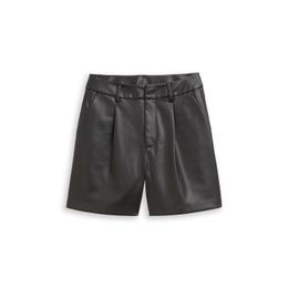Tom Tailor Denim Damen Shorts in Lederoptik, schwarz, Uni, Gr. XL