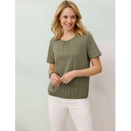Damen Kurzarmshirt mit gerafftem Ausschnitt khaki, Gr&ouml;&szlig;e 46