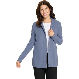 Damen Strickjacke mit silberfarbigem Glanzgarn taubenblau, Gr&ouml;&szlig;e 46