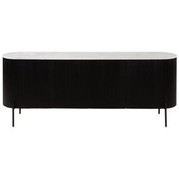 Sideboard Mango 200x40x76 schwarz lackiert / Marmor weiß BARCELONA #102