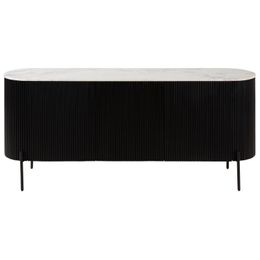 Sideboard Mango 180x40x76 schwarz lackiert / Marmor weiß BARCELONA #101