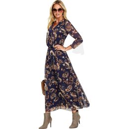 CR&Eacute;ATION L Damen Maxikleid aus Chiffon, mit Floral-Print dunkelblau-gemustert Gr&ouml;&szlig;e 38