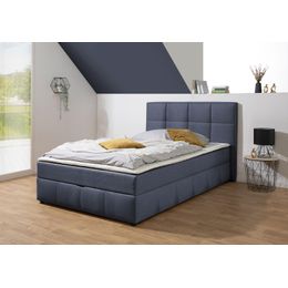 Boxbett Home Affaire "Niemes", denim, blau, B:132cm L:210cm, Komplettbetten, Boxbett mit Bettkasten, inkl. Topper