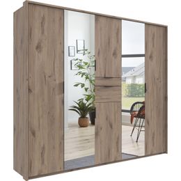 Drehtürenschrank wimex "Moldau Kleiderschrank mit Spiegel Schlafzimmerschrank Bestseller", beige (viking oak nachbildung), B:225cm H:208cm T:58cm, Spanplatte, Schränke