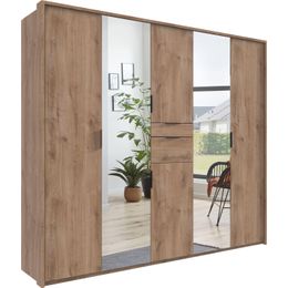 Drehtürenschrank wimex "Moldau Kleiderschrank mit Spiegel Schlafzimmerschrank Bestseller", braun (plankeneiche nachbildung), B:225cm H:208cm T:58cm, Spanplatte, Schränke