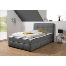 Boxbett Home Affaire "Niemes", anthrazit, B:132cm L:210cm, Komplettbetten, Boxbett mit Bettkasten, inkl. Topper
