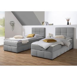 Boxbett Home Affaire "Niemes", hellgrau, B:102cm L:210cm, Komplettbetten, Boxbett mit Bettkasten, inkl. Topper