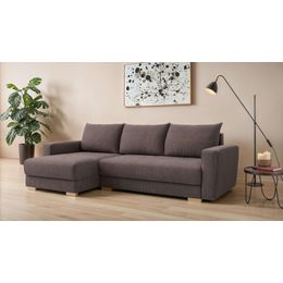 Ecksofa Home Affaire, B:255cm H:84cm T:142cmbraun, 100% Polyester, Wohnzimmer, Sofas, "MAGHERA universell Schlafsofa mit Bettkasten, Maße B/T/H: