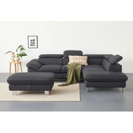 Ecksofa COTTA "Driver L-Form", grau (fango), B:268cm H:73cm T:214cm, 100% Echtleder, Sofas, Ecksofa, mit Kopfteilverstellung, wahlweise mit Bettfunktion & Bettkasten, Topseller