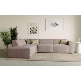 Ecksofa Home Affaire "Noord mit Kedernaht, Breite 282 cm, L-Form", braun, B:282cm H:71cm T:222cm, 100% Polyester, Sofas, Ecksofa, Webstoff, mit Wellenunterfederung, Massivholzrahmen
