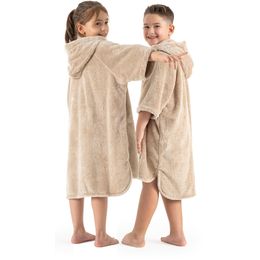 Badeponcho my home "Lillou, f&uuml;r Kinder, ideal f&uuml;r Urlaub oder im Schwimmbad" Gr. 128, beige (sand), L:35, Microfaser, Hausm&auml;ntel, weich und kuschelig, Fleece, pl&uuml;sch, Surfponcho