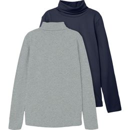 Rollkragenshirt name it "NKNVIGGO 2P LS SLIM ROLLNECK O NOOS", Jungen, Gr. 146/152, blau (schwarz sapphir), Jersey, Obermaterial: 95% Baumwolle, 5% Elasthan, unifarben, slim fit, Rundhals, Shirts Langarmshirt