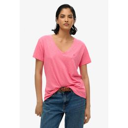 V-Shirt Superdry "STUDIOS SLUB EMB VEE TEE", Damen, Gr. XXL, pink (azalea pink), Single Jersey, Obermaterial: 60% Baumwolle, 40% Modal, unifarben, lässig geschnitten hüftlang, V-Ausschnitt, geschnittene Kante, Shirts, strukturiertes T-Shirt mit V-Ausschnitt und Stickerei