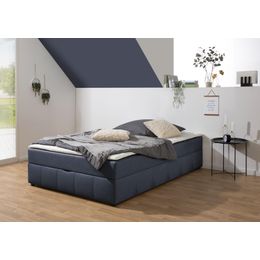 Boxbett Home Affaire "Niemes", denim, blau, B:144cm L:204cm, Komplettbetten, Boxbett ohne Kopfteil, inkl. Topper