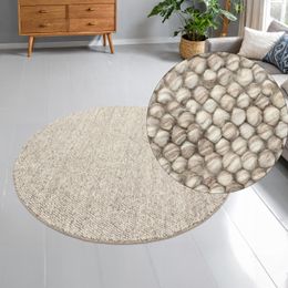 Wollteppich my home "Wolly" Gr. 43, beige (sand), H:14mm &Oslash;:120cm, Wolle, Teppiche, Wolle, handgewebt, Handweb Teppiche, Wohnzimmer, Schlafzimmer