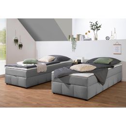 Boxbett Home Affaire "Niemes", hellgrau, B:94cm L:204cm, Komplettbetten, Boxbett ohne Kopfteil, inkl. Topper