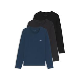 Langarmshirt BOSS "longsleeve-Shirt R-Neck Classic COTTON 3pcs/pack", Herren, Gr. M, schwarz (blau, grau, schwarz), Single Jersey, Obermaterial: 100% Baumwolle, Basic, Rundhals, eingesetzt eingefasste Kante, Shirts, mit BOSS Logo-Schriftzug