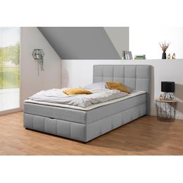 Boxbett Home Affaire "Niemes", hellgrau, B:152cm L:210cm, Komplettbetten, Boxbett mit Bettkasten, inkl. Topper