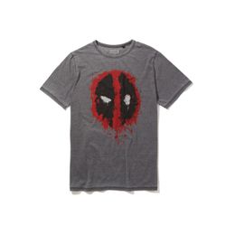 T-Shirt Recovered "Marvel Deadpool Icon Paint Logo Mid Grey", Herren, Gr. S, grau, 100% Baumwolle, bedruckt, normal, Rundhals, Shirts T-Shirt, mit coolem Marvel-Print