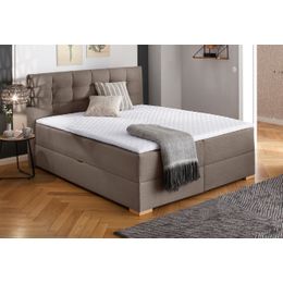 Boxbett Home Affaire "Olivet mit Bettkasten", braun (hellbraun), B:174cm L:210cm, Komplettbetten, in 4 Farben, 4 Breiten, 2 Matratzenarten, auch in &Uuml;berl&auml;nge 220 cm