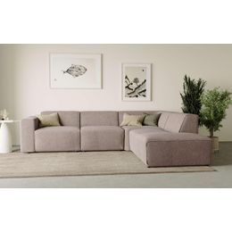 Ecksofa Home Affaire "Noord mit Kedernaht, Breite 282 cm, L-Form", braun, B:282cm H:71cm T:222cm, 100% Polyester, Sofas, Ecksofa, Webstoff, mit Wellenunterfederung, Massivholzrahmen
