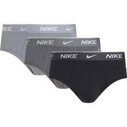 Hipster NIKE UNDERWEAR "BRIEF 3PK", Herren, Gr. L, 3 Stk., blk, irn gry, cool gry h shn txtrd wb, Jersey, Obermaterial: 95% Baumwolle, 3% sonstige Fasern, 2% Elasthan, unifarben, körpernah, Unterhosen, mit Logo-Elastikbund