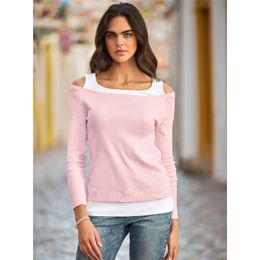 2-in-1-Shirt Heine "2-in-1-Shirt", Damen, Gr. 38, rosa (hellros&eacute;), 95% Baumwolle, 5% Elasthan, gemustert, mehrfarbig, unifarben, Rundhals, Shirts 2-in-1 Shirt