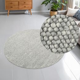 Wollteppich my home "Wolly" Gr. 10, stone, H:14mm &Oslash;:160cm, Wolle, Teppiche, Wolle, handgewebt, Handweb Teppiche, Wohnzimmer, Schlafzimmer