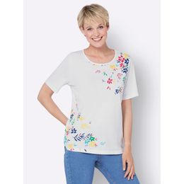 Kurzarmshirt Classic Basics "Kurzarm-Shirt", Damen, Gr. 38, pink (weiß, pink), 100% Baumwolle, geblümt, gemustert, mehrfarbig, Rundhals, Shirts