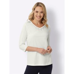 3/4-Arm-Shirt Classic Basics "3/4-Arm-Shirt", Damen, Gr. 38, beige (ecru), 100% Baumwolle, bedruckt, gemustert, mehrfarbig, metallic, V-Ausschnitt, Shirts 3/4-Arm-Shirt