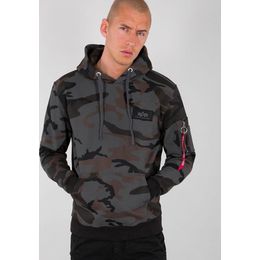 Kapuzensweatshirt Alpha Industries "BACK PRINT HOODY", Herren, Gr. M, schwarz (schwarz camo), angeraute Sweatware, Obermaterial: 80% Baumwolle, 20% Polyester, bedruckt, normal normal, Rundhals, Rippbündchen, Sweatshirts