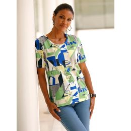 Kurzarmshirt Classic Basics "Rundhals-Shirt", Damen, Gr. 38, bunt (marine, apfel, bedruckt), 100% Baumwolle, gemustert, mehrfarbig, Rundhals, Shirts