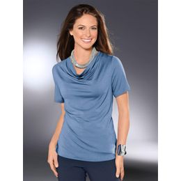 Wasserfallshirt Inspirationen "Shirt", Damen, Gr. 38, blau (bleu), 95% Viskose, 5% Elasthan, unifarben, Wasserfallausschnitt, Shirts